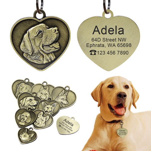 3D Round Brass Personalized Dog Tags Custom Pet ID Name Tag Custom Free ...