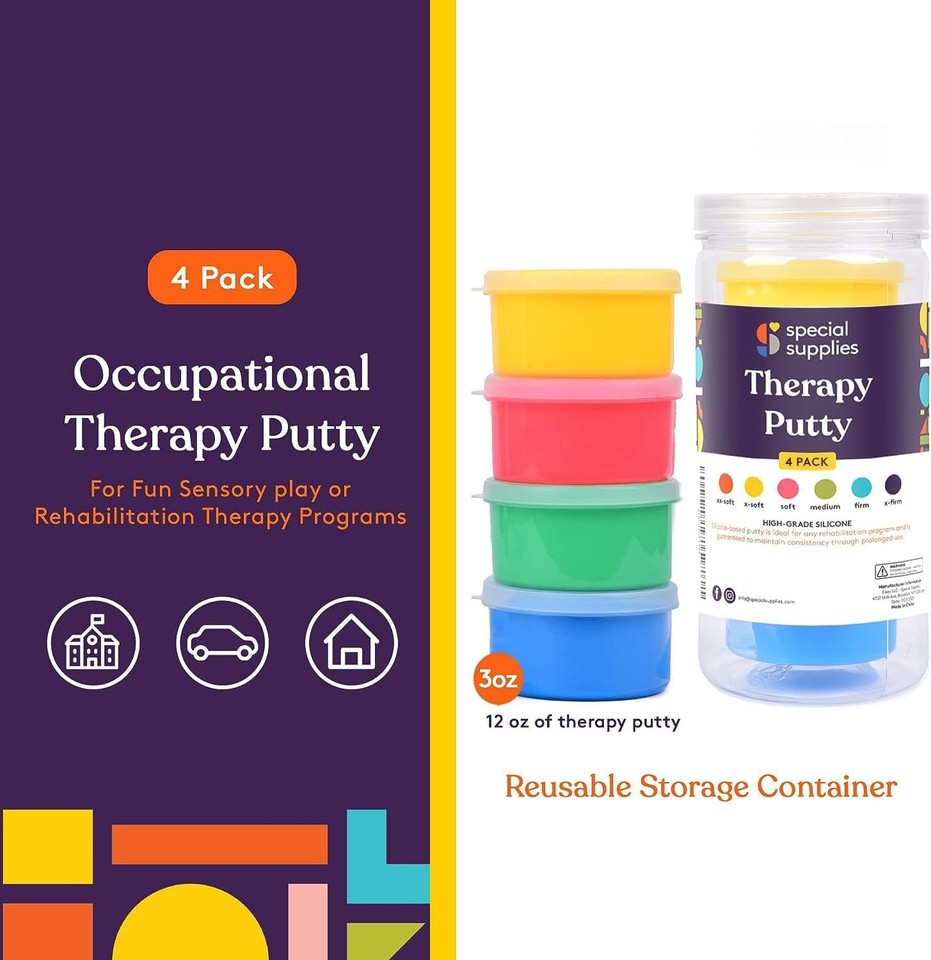 Therapy Putty Kit for Stress Relief - 4 Strengths, 3 Ounces Each ...