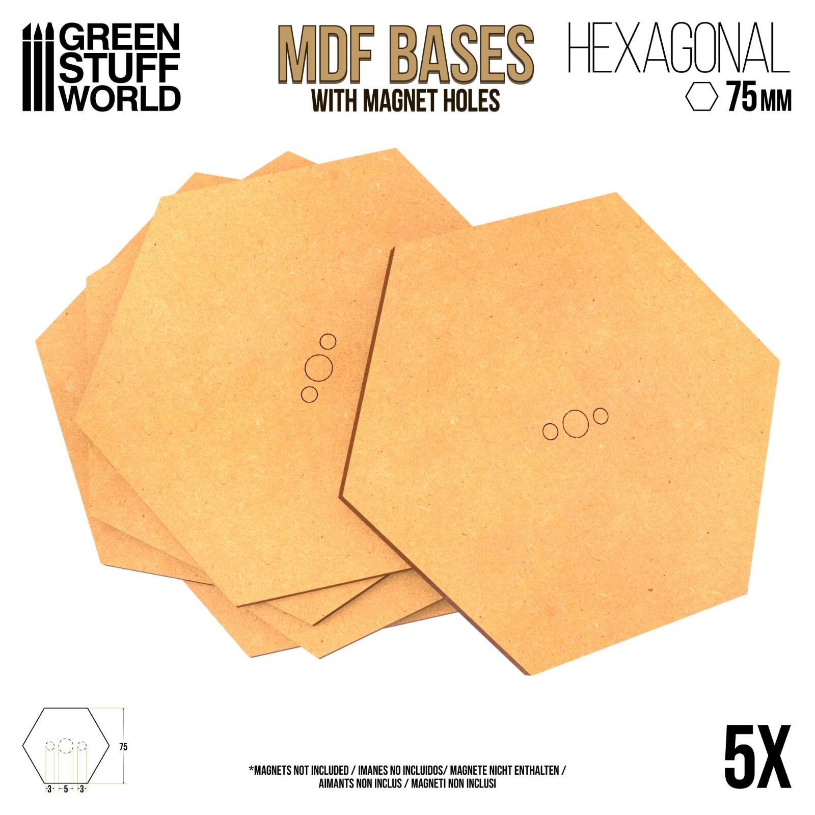 5x MDF Hexagonal 75mm bases - 3mm - terrain compatible with Settlers of ...