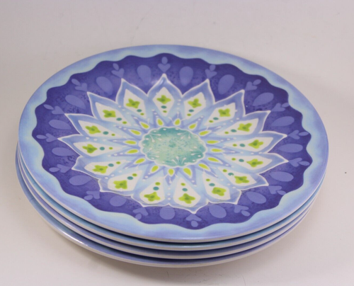 Laurie Gates Plates Set Of 4 Melamine Blue Green Flower Floral Summer 8 ...