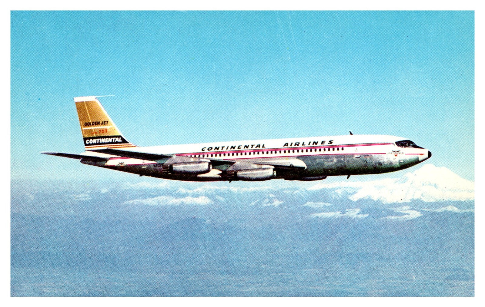 postcard Continental Airline-Boeing 707-test flight over Mt. Rainer ...