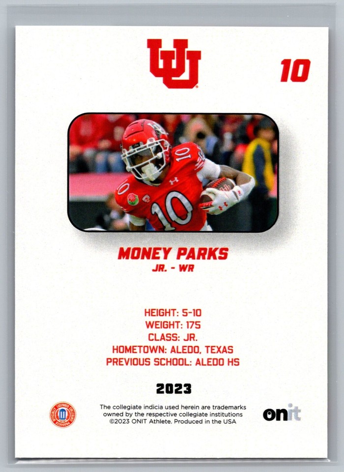 Money Parks 2023 ONIT University of Utah Utes WHITE #69 Football Card ...