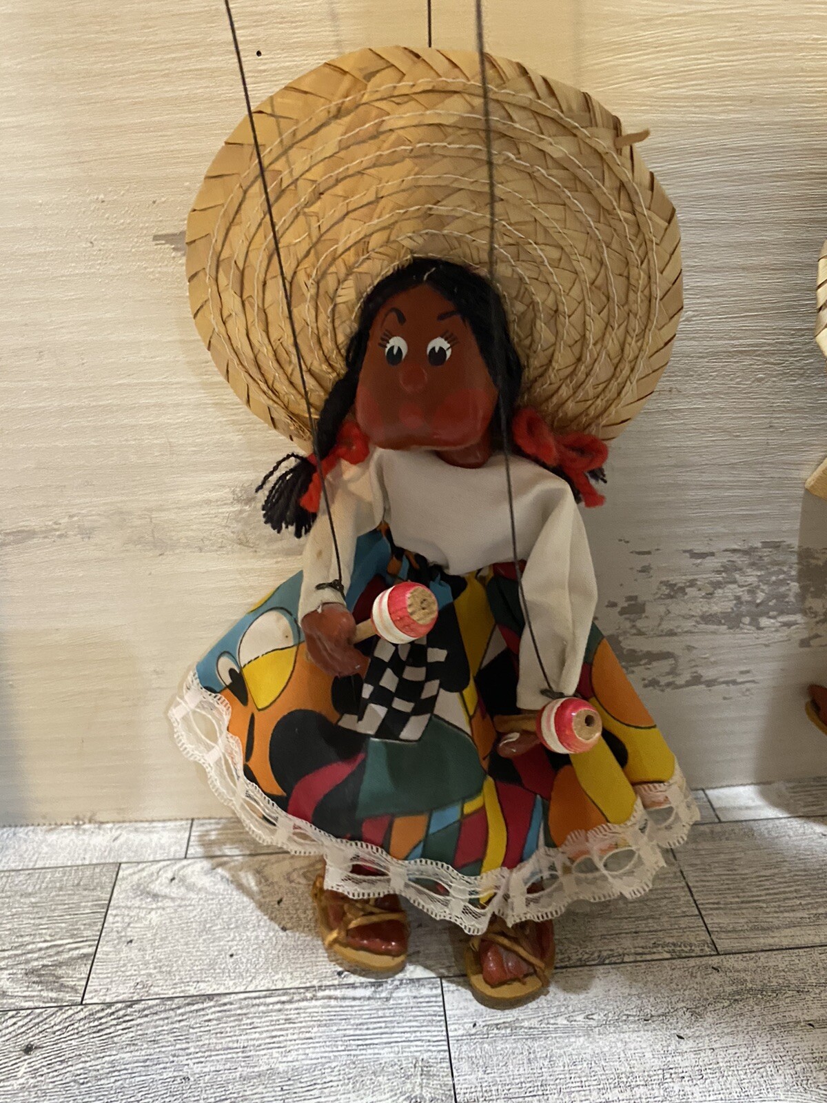 2 Vintage String Puppet Marionette Mexican Folk Art Senorita 10” Senor ...
