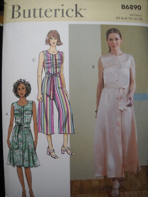 Dress Jumpsuit Sash Size 6-14 Butterick 6890 Sewing Pattern | eBay
