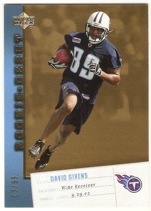 DAVID GIVENS GOLD /99 2006 UPPER DECK UD ROOKIE DEBUT 96 PATRIOTS TENN ...