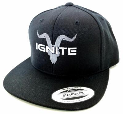 Ignite Flat Bill Peak Cap Black Snapback Hat Adjustable Yupoong Cowboy ...
