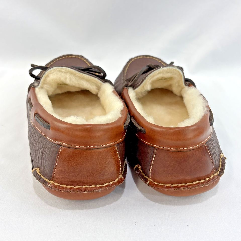 LL Bean Double Sole Mens Size 9 Shoes Brown Bison Leather Shearling ...