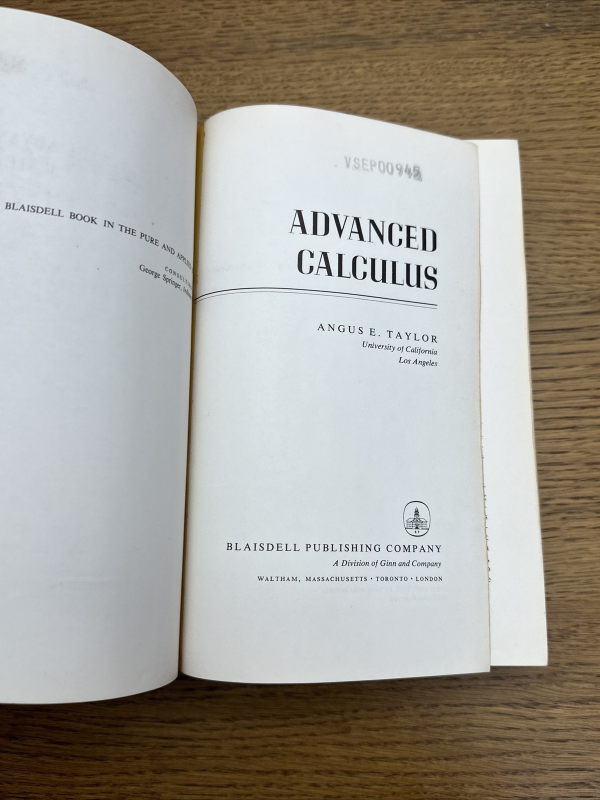 Advanced Calculus by Angus E. Taylor and Ginn 1955 Edition With Dust ...