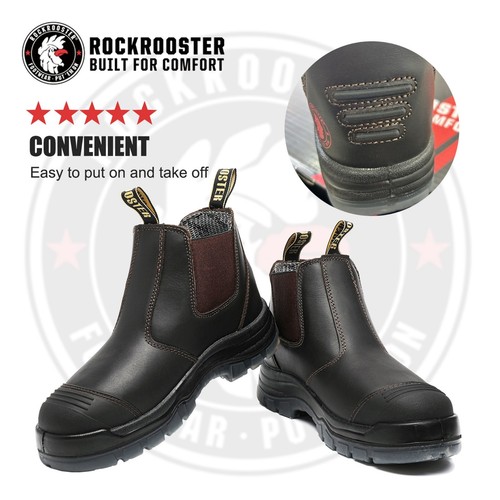 ROCKROOSTER Men Wide Work Boots 6 inch Steel Toe, Slip On Safety Shoes ...