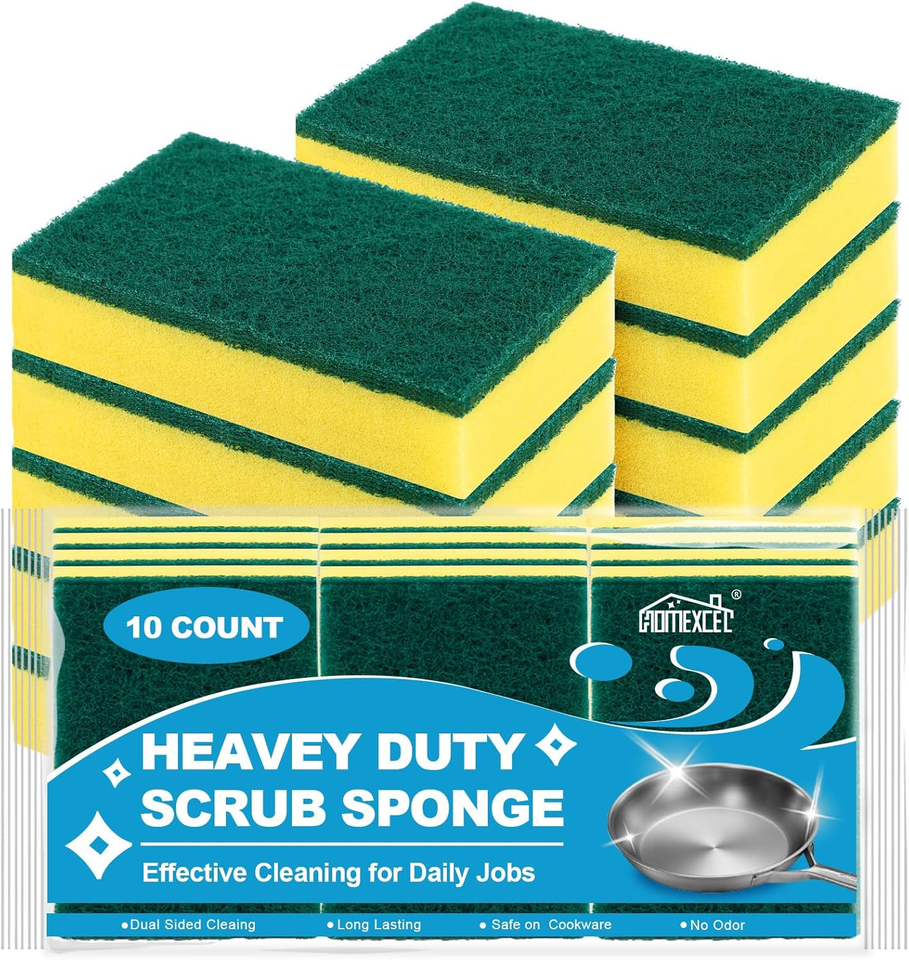 Heavy Duty Scrub Sponges Kitchen 10 Count, Extra-Large Sponges for ...