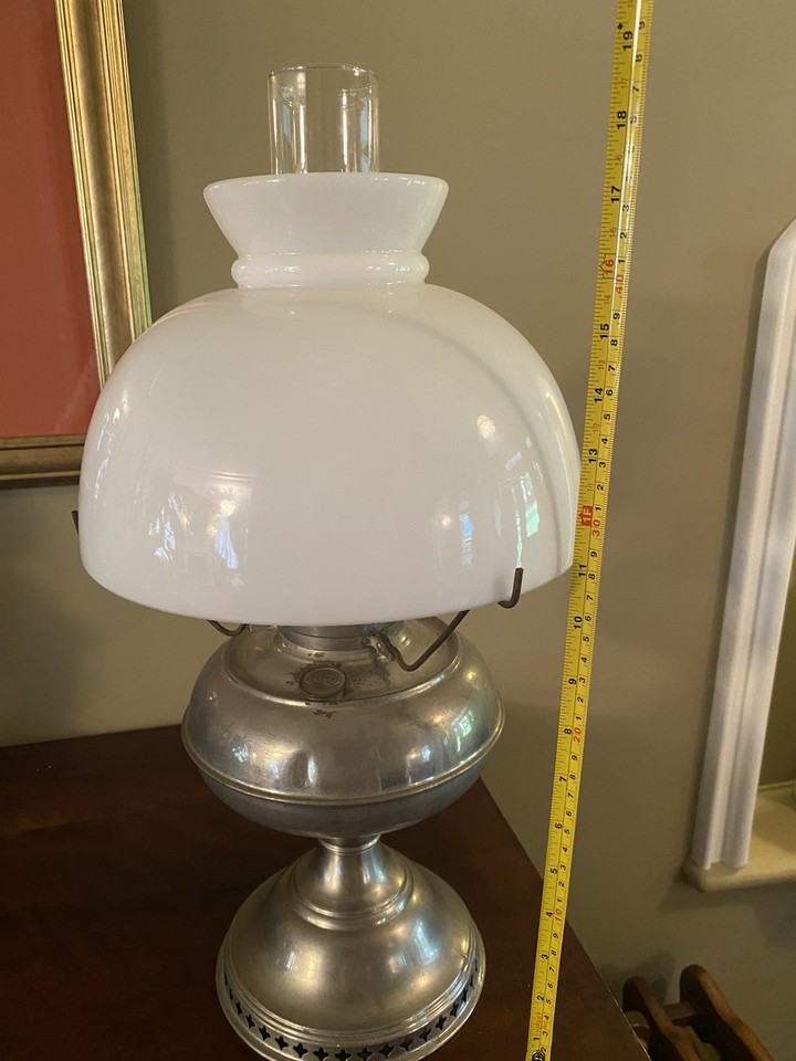 1897 Antique Farmhouse RAYO NICKEL OIL KEROSENE HURRICANE LAMP White ...
