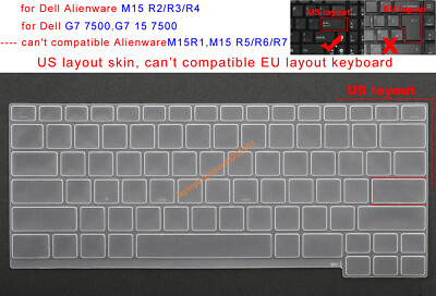 US Keyboard Skin Cover for Dell Alienware M15 R2/R3/R4,P87F,G7 7500 ...