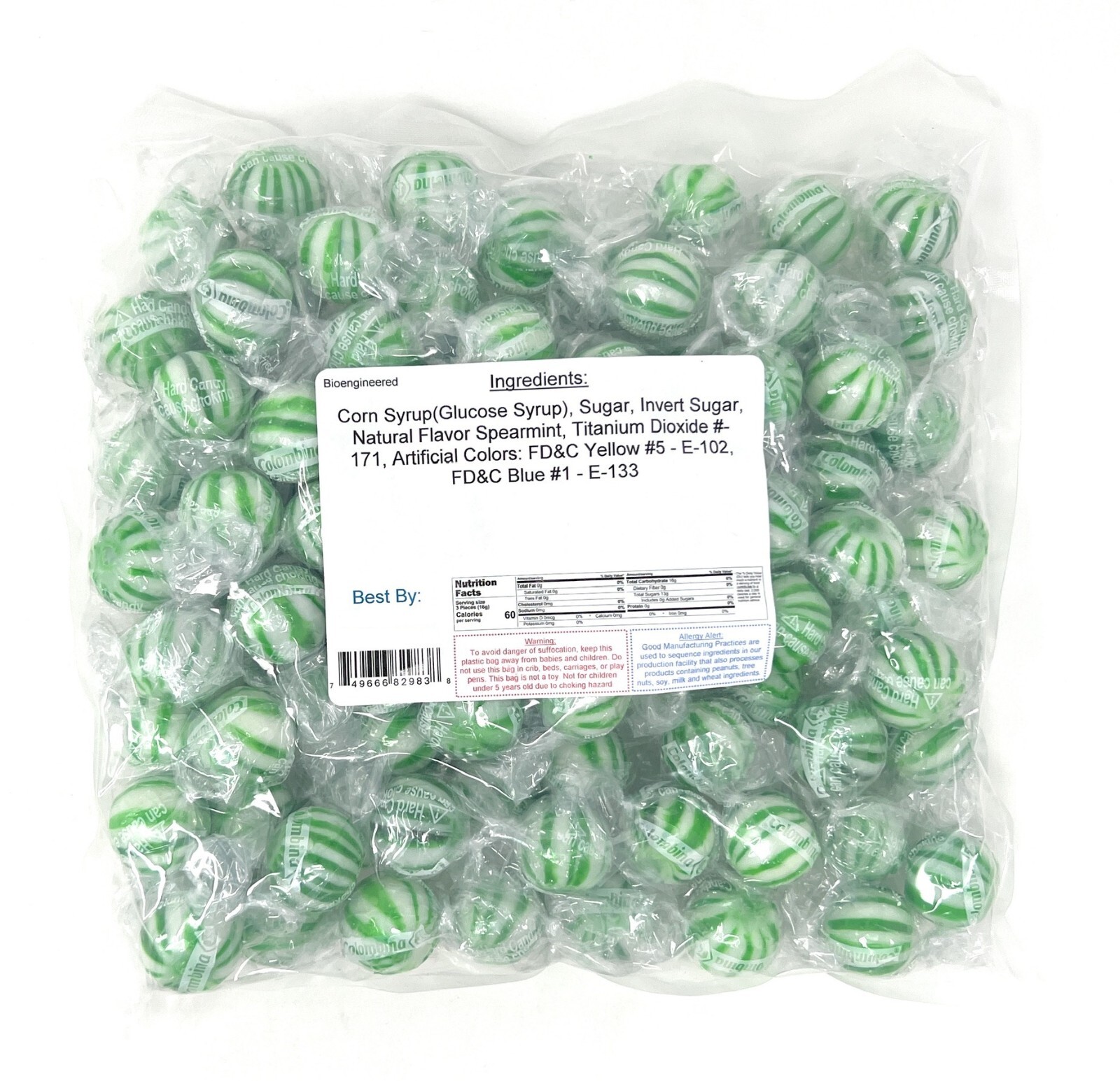 Spearmint Striped Hard Candy Balls, 2 Lbs ~ YANKEETRADERS® ~ FREE ...