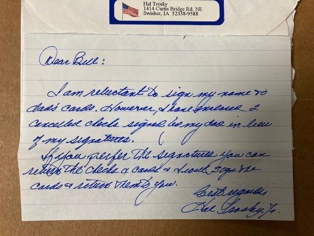 Hal Trosky Signed Check Dated August 1967 w/Baseball Card & Note from ...