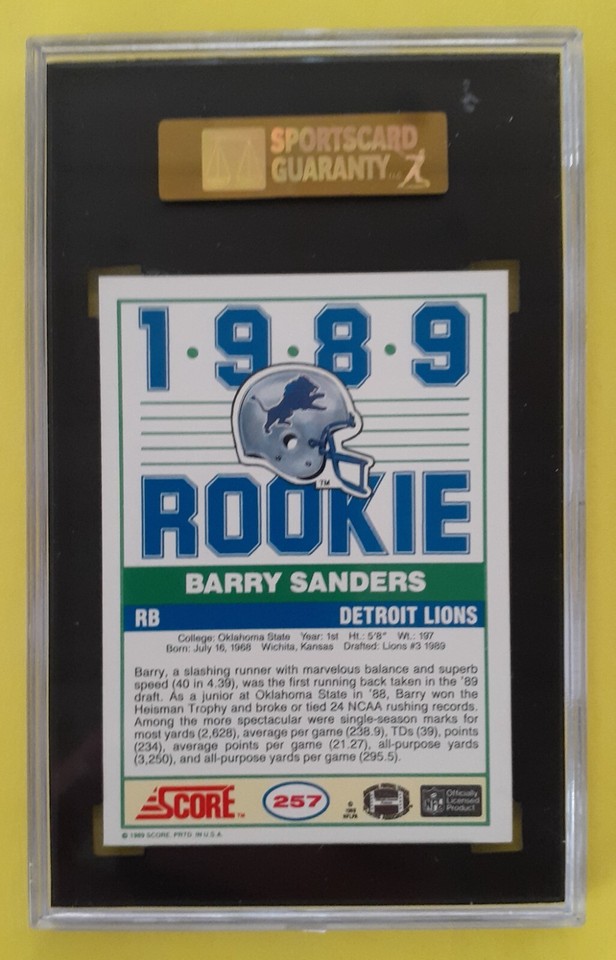 1989S BARRY SANDERS SCG 9 (RC) ... BONUS CARDS OF UR FAV TEAM INCLUDED ...