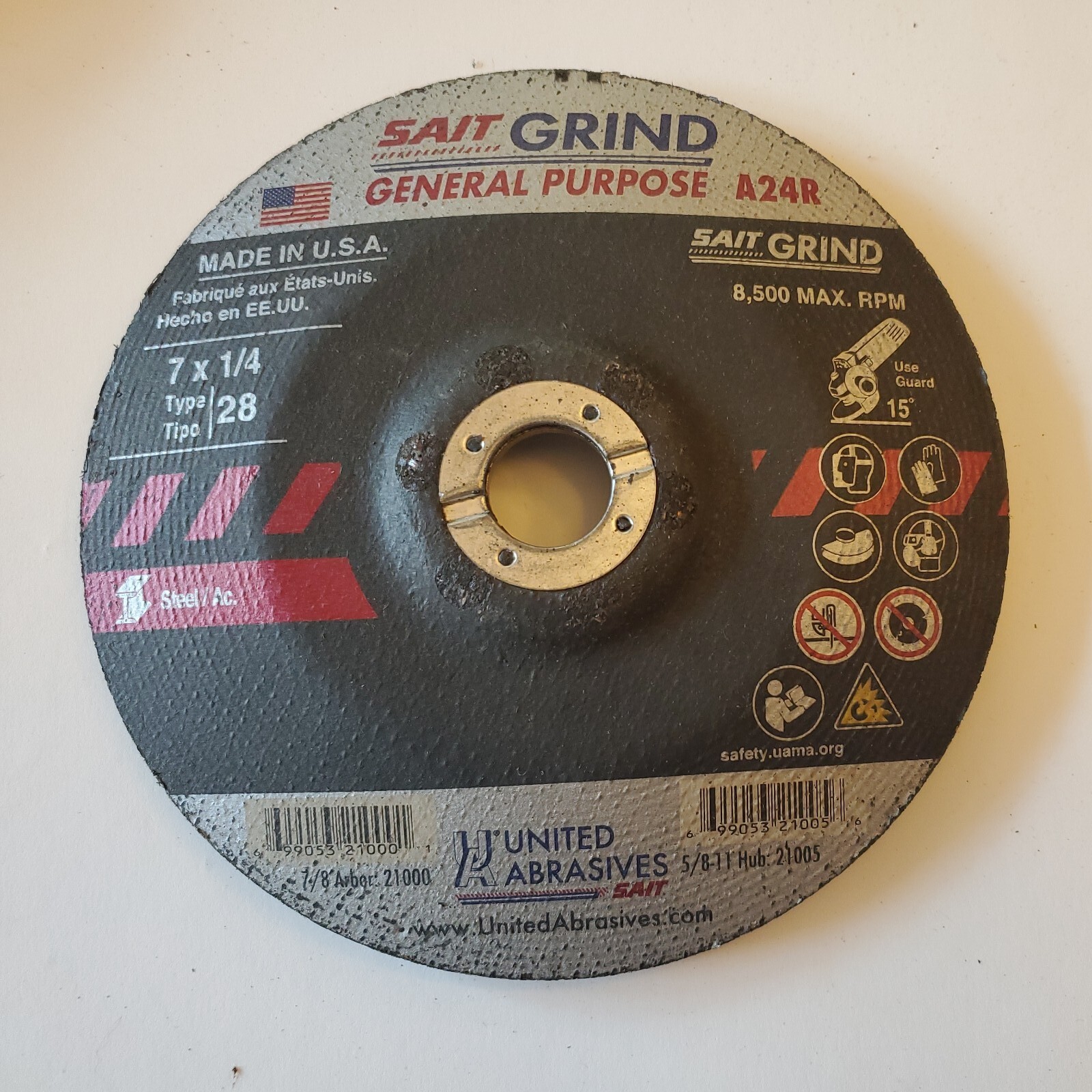 5 PACK United Abrasives SAIT 21000 7x7/8 A24R Type 28 Grinding Wheel 7 ...