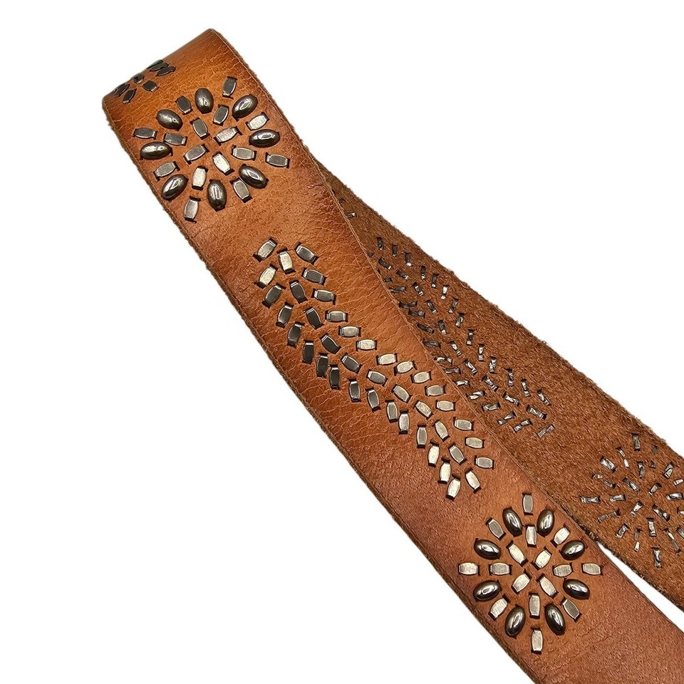 Womens leather Belt Thick BOHO hippy Gypsy Belt Studded Small Brown ...