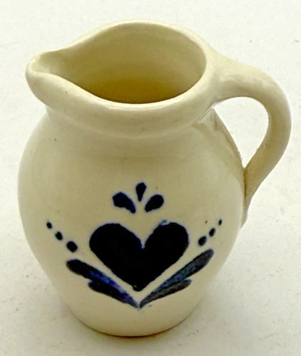 Vintage Miniature Stoneware Pitcher Heart FolkArt Primitive Design 2 ...