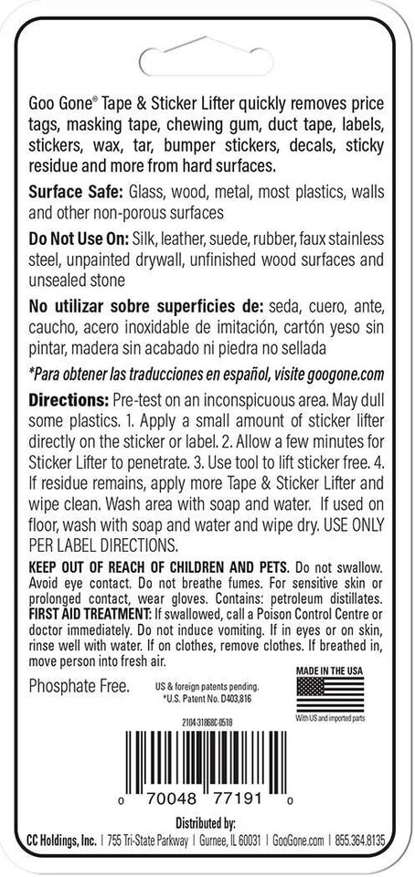 Goo Gone Sticker Lifter - Adhesive and Sticker Remover - 2 Ounce ...