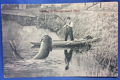 1913 Exaggerated FISHING Is Always Good Here POSTCARD Antique Original ...