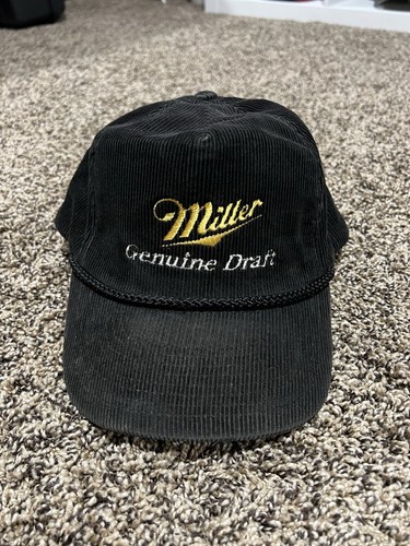 Vintage Miller Genuine Draft Beer Rope Hat Black Corduroy Strapback ...