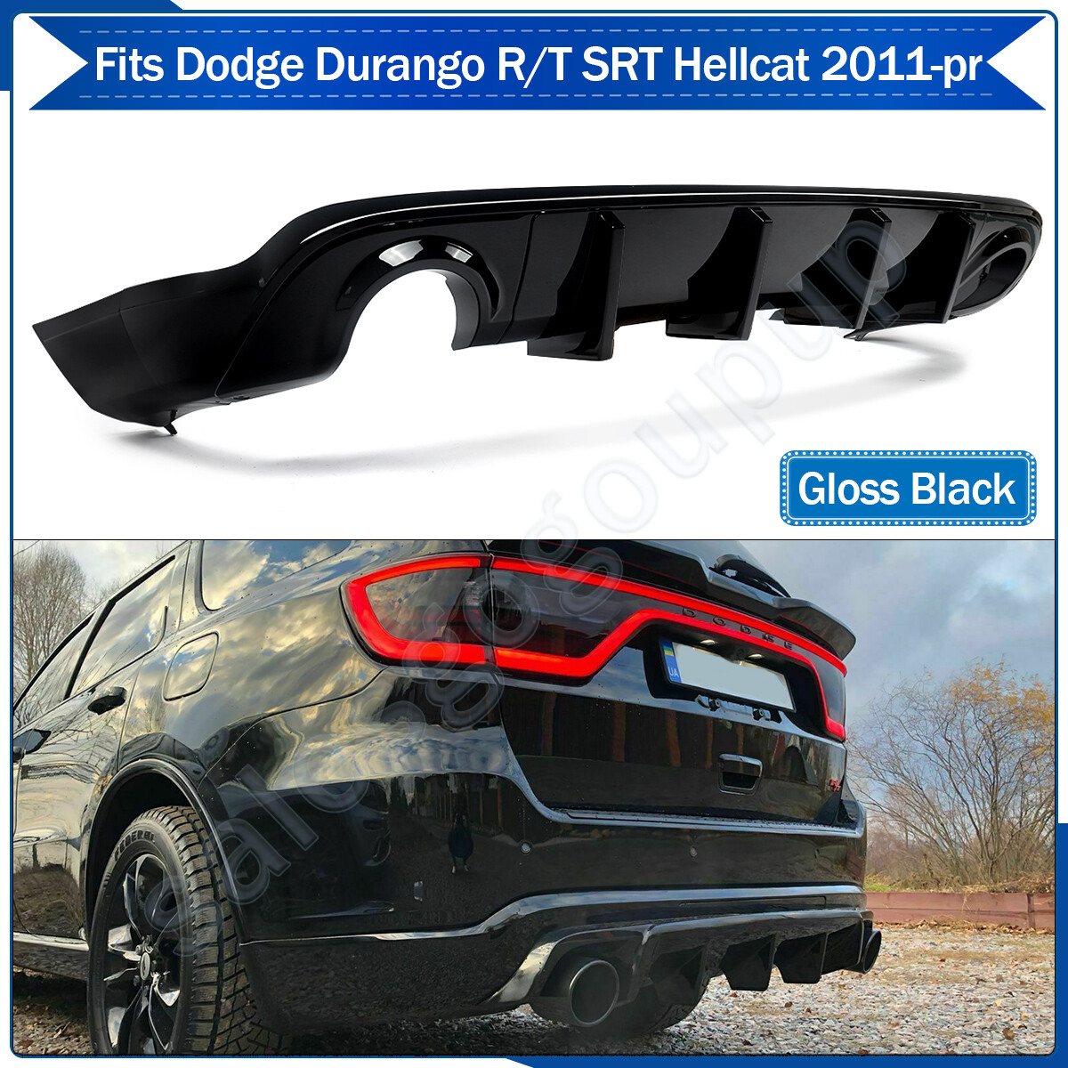 Fits 2011-22 Dodge Durango R/T SRT Rear Bumper Diffuser Dual Exhaust ...