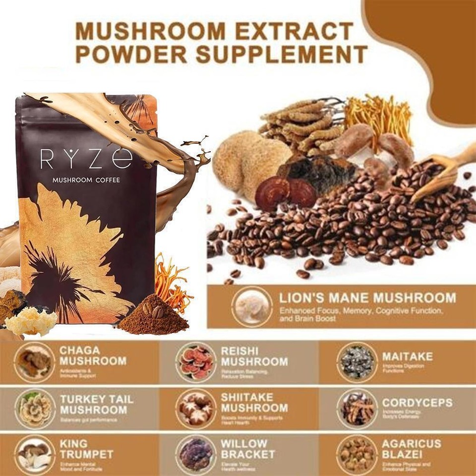 Pack of 2 - Organic RYZE Mushroom Coffee ☕ 30 Servings Per Pack -Free ...