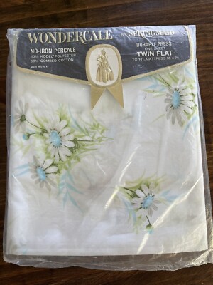 NIP Vtg Wondercale By Springmaid Twin Flat Sheet Blue Fresh Daisies | eBay