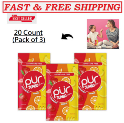 (Pack 3)PUR Jumbo Gum Aspartame Free Chewing Gum 100% Xylitol,Natural ...