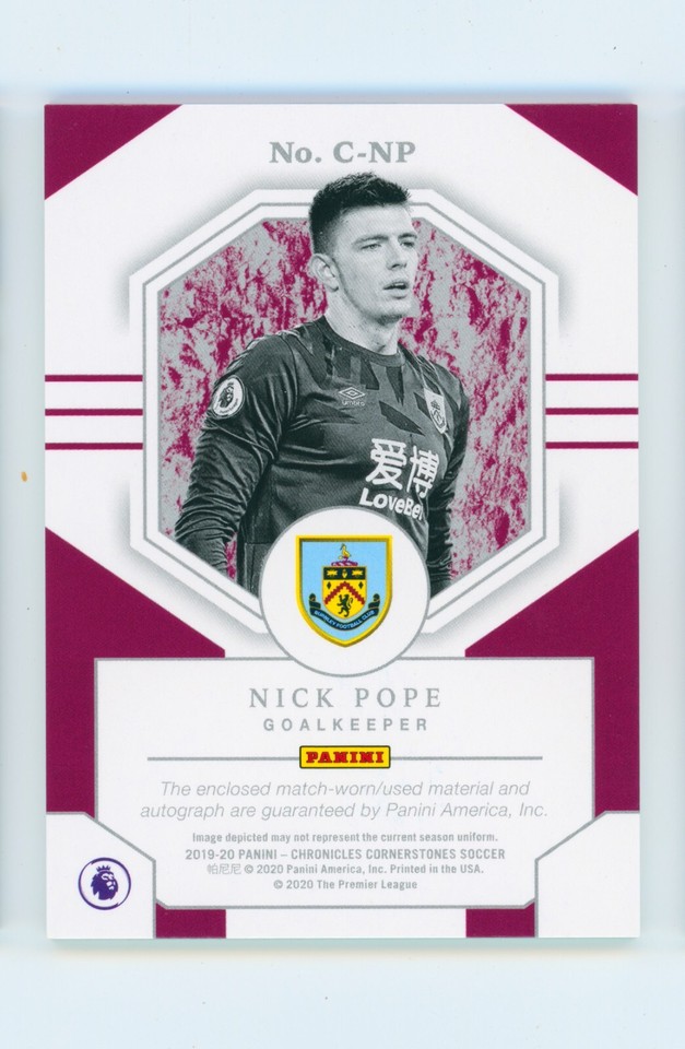 2019-20 Nick Pope Panini Chronicles Cornerstones Autographed Jersey ...