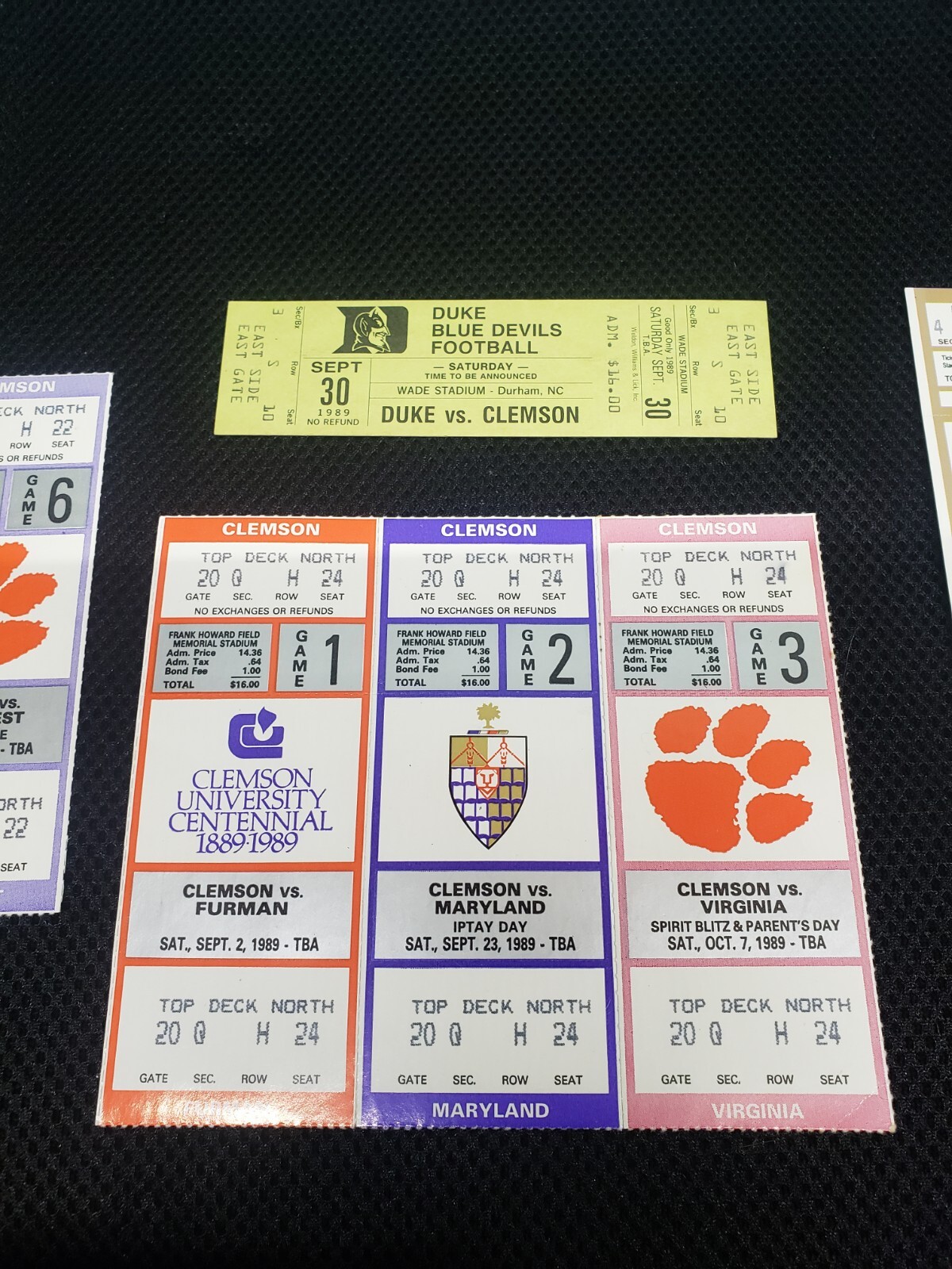 Vintage '89 Clemson Tiger Ticket Stubs Collage Football | eBay