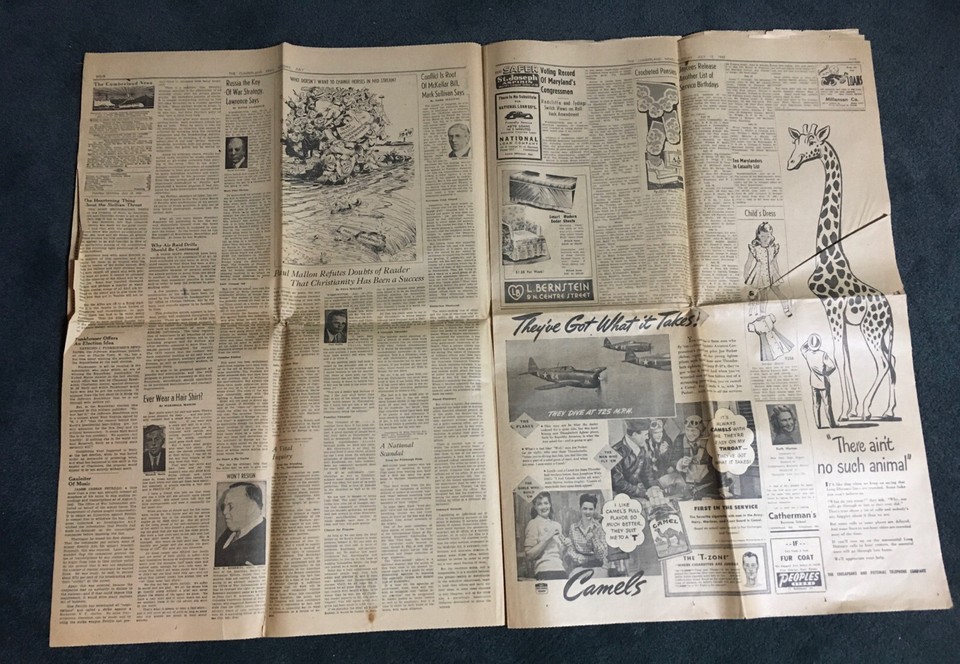 VINTAGE! RARE! 7/13/1943 ORIGINAL WW2 NEWSPAPER! ALLIES CAPTURE TOWNS ...