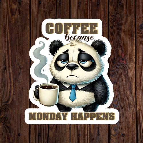 Coffee because monday happens sticker vinyl decal panda bear tired ...