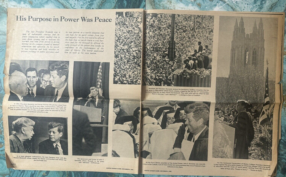 John F Kennedy Memorial Issue Boston Globe Dec 8 1963 + Newspaper ...