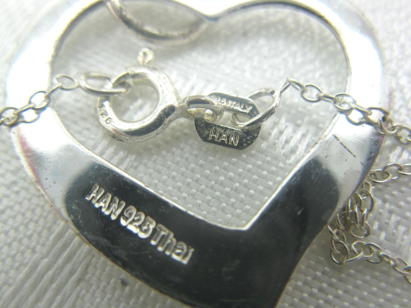 VINTAGE ESTATE JEWELRY MARKED HAN ITALY THAI 925 SILVER HEART 18" CHAIN ...