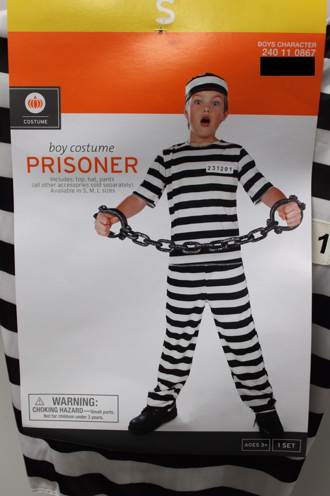 CLASSIC PRISONER COSTUME Boys Small 4-6 Child Kids Stripes Inmate ...