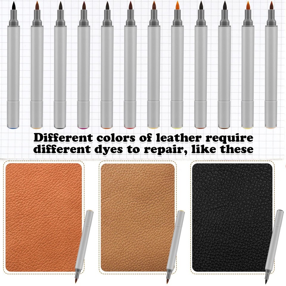 12-Pack Dual Tips Leather Dye Marker Pens Shoe Marker for Repair ...
