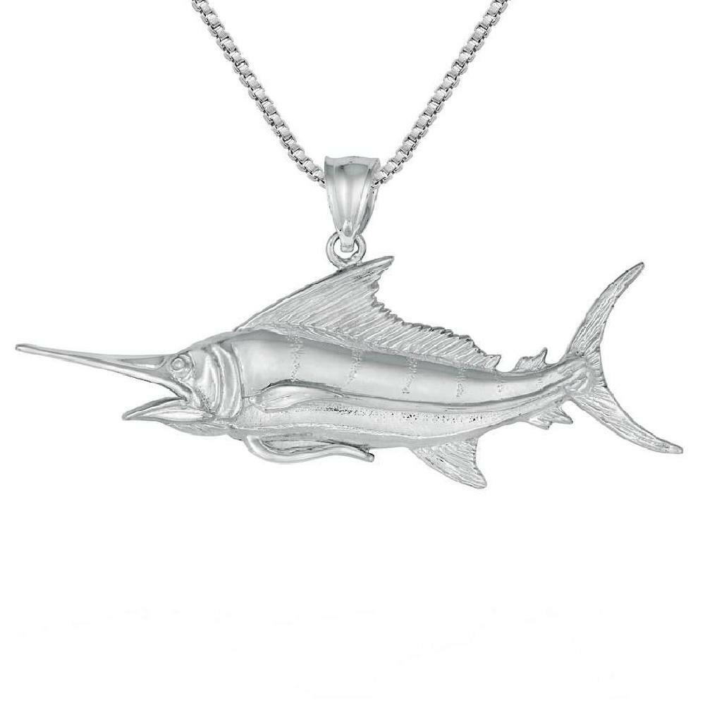 Sterling Silver Blue Marlin Fish Pendant, Made in USA, Italian Box ...