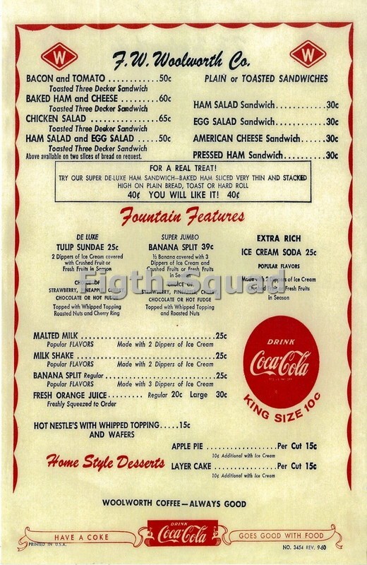 Picture Photo MENU OF RESTAURANT WOOLWORTH 8603 | eBay