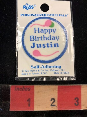 First Name JUSTIN Patch Happy Birthday Party Patch w/ Balloon Design ...