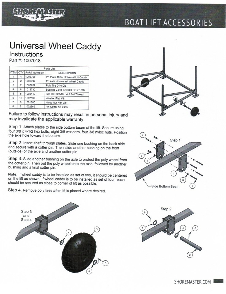 New Shoremaster Universal Boat Lift Wheel Caddy (No Tires) - Part ...