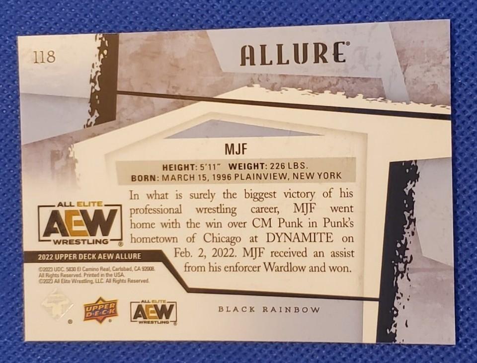 MJF 2022 Upper Deck Allure AEW Black Rainbow Horizontal #118 Wrestling ...