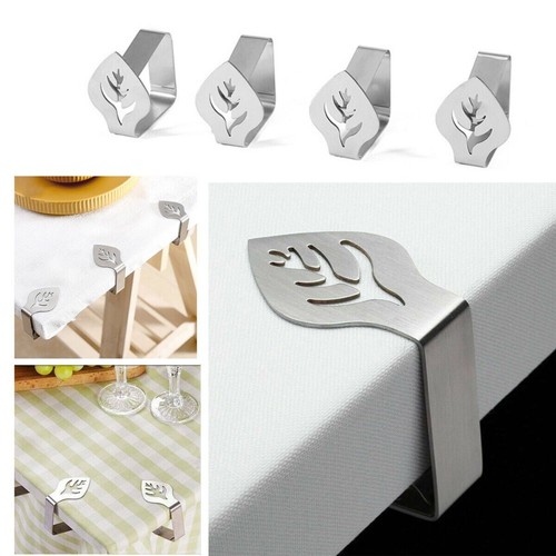 4/8/12x Table Cloth Clips Stainless Steel Leaf Shaped Cover Tablecloth ...