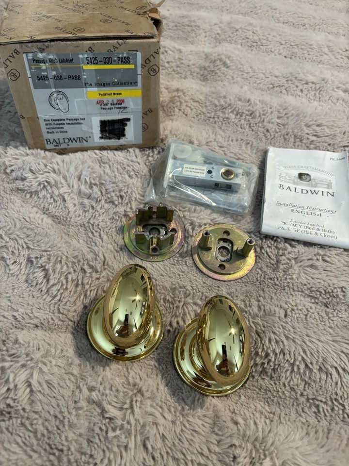Baldwin 5425-030 PASS Egg Knob Oval Latch Set High Polish Brass New OS ...