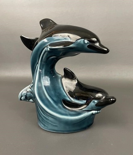 Poole England Blue and Black Pottery Double Dolphins Figurine Nautical Vtg | eBay