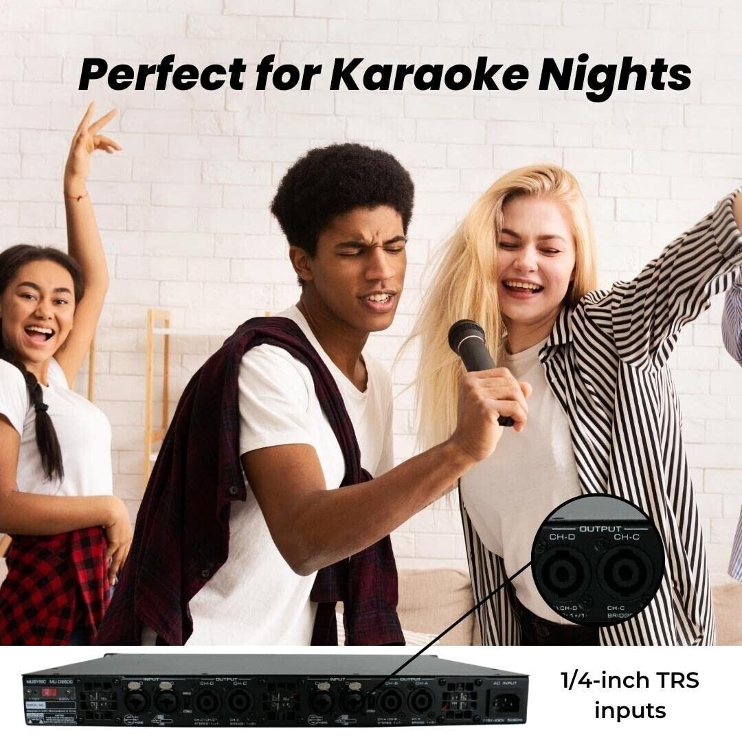 MUSYSIC Professional 4-Channel 2x9600 Watts D-Class 1U Power Amplifier ...