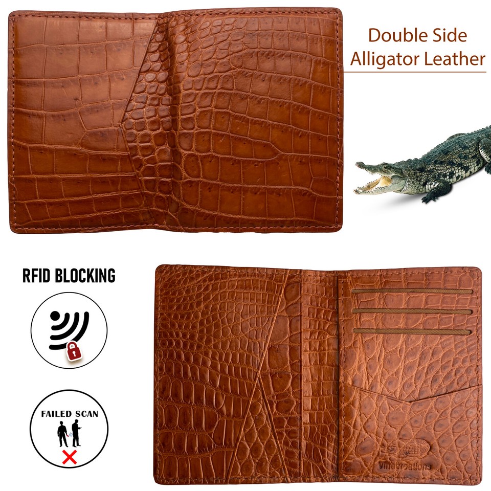 Genuine Crocodile Ostrich Leather Cardholder Double side Skin Bifold ...