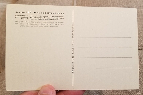 1960's POST CARD PC AIR FRANCE BOEING 707 INTERCONTINENTAL Airplane Jet ...