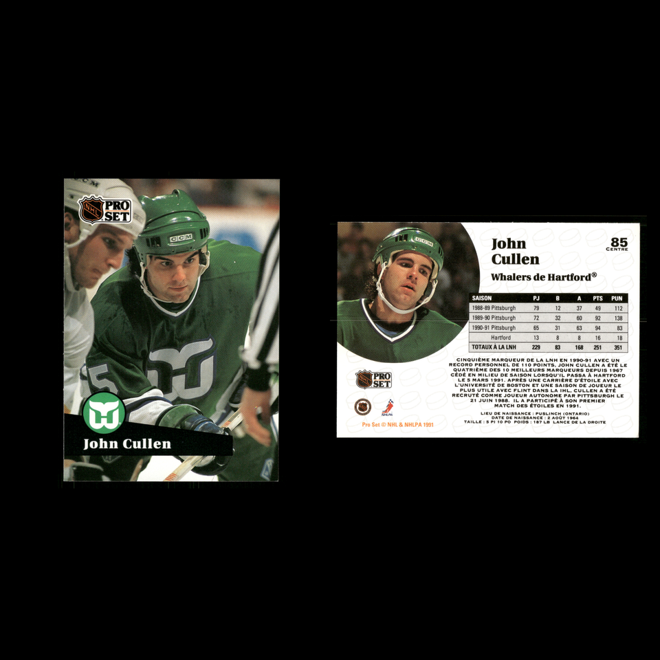 John Cullen #85 1991-92 Pro Set French Hartford Whalers Hockey Card NHL ...