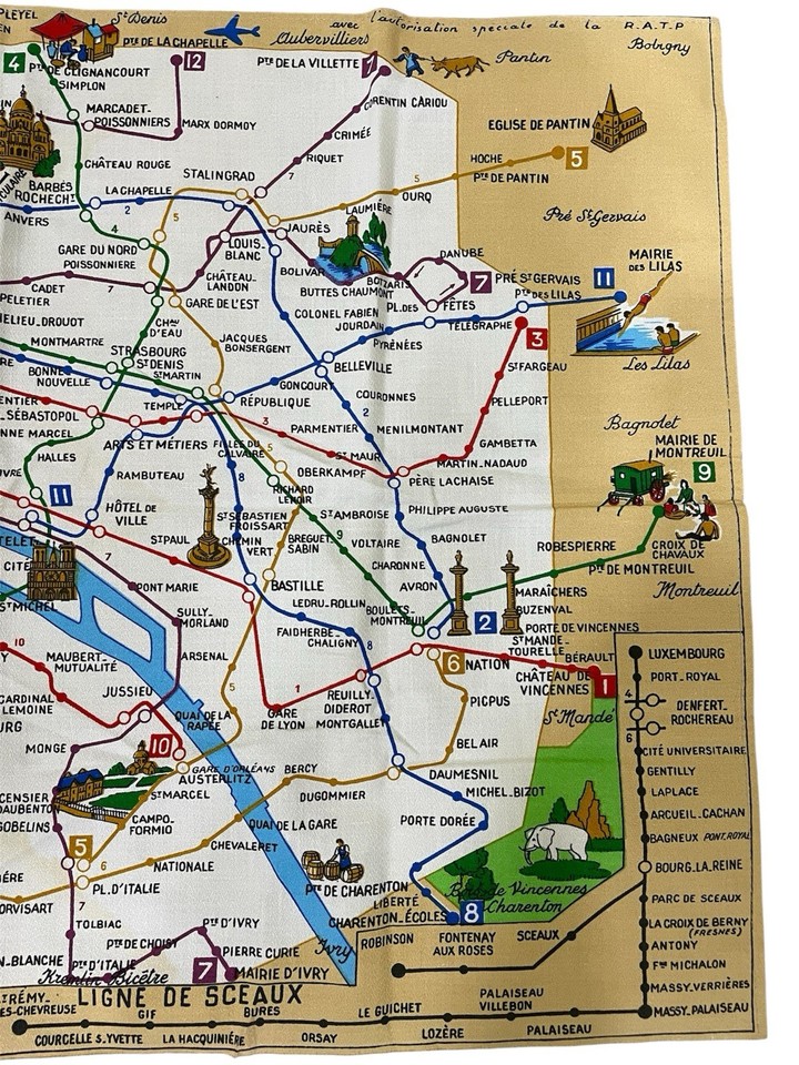 Vintage Paris Metro Map Tea Towel Creations Sonacott Ligne De Sceaux ...